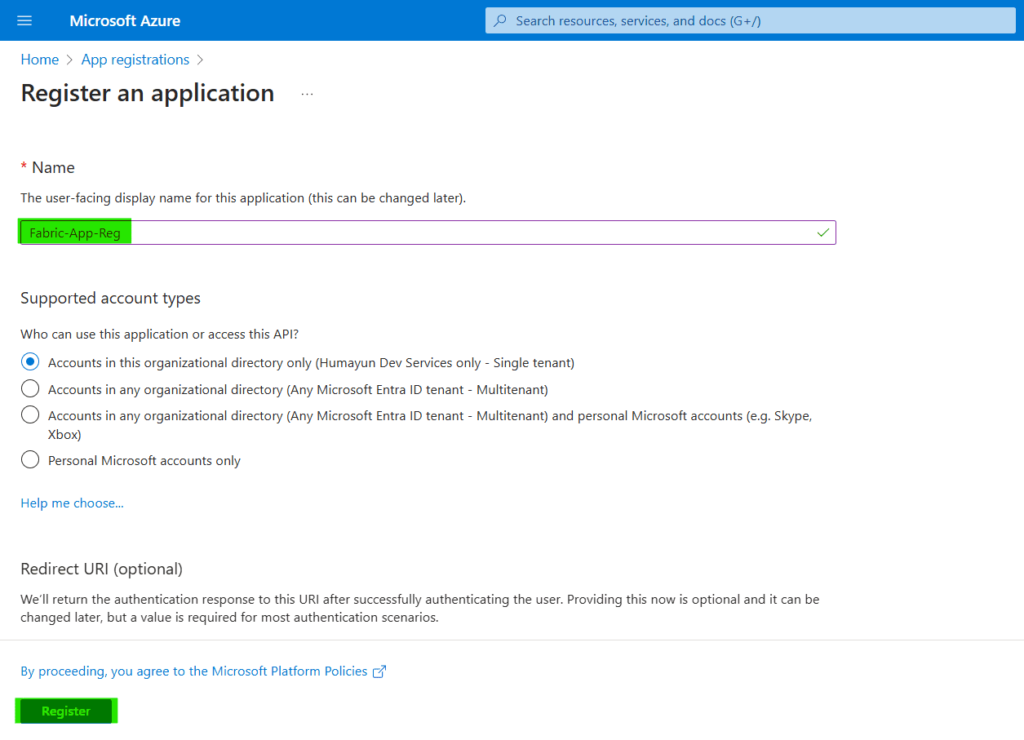 Create Azure App Registration for Microsoft Fabric
