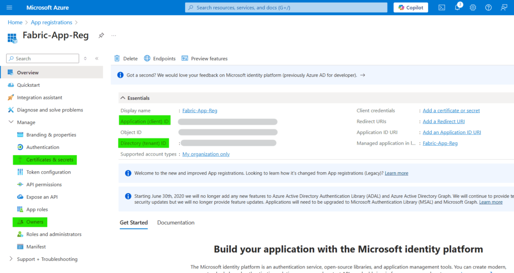 Create Azure App Registration for Microsoft Fabric