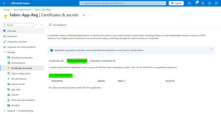 Create Azure App Registration for Microsoft Fabric